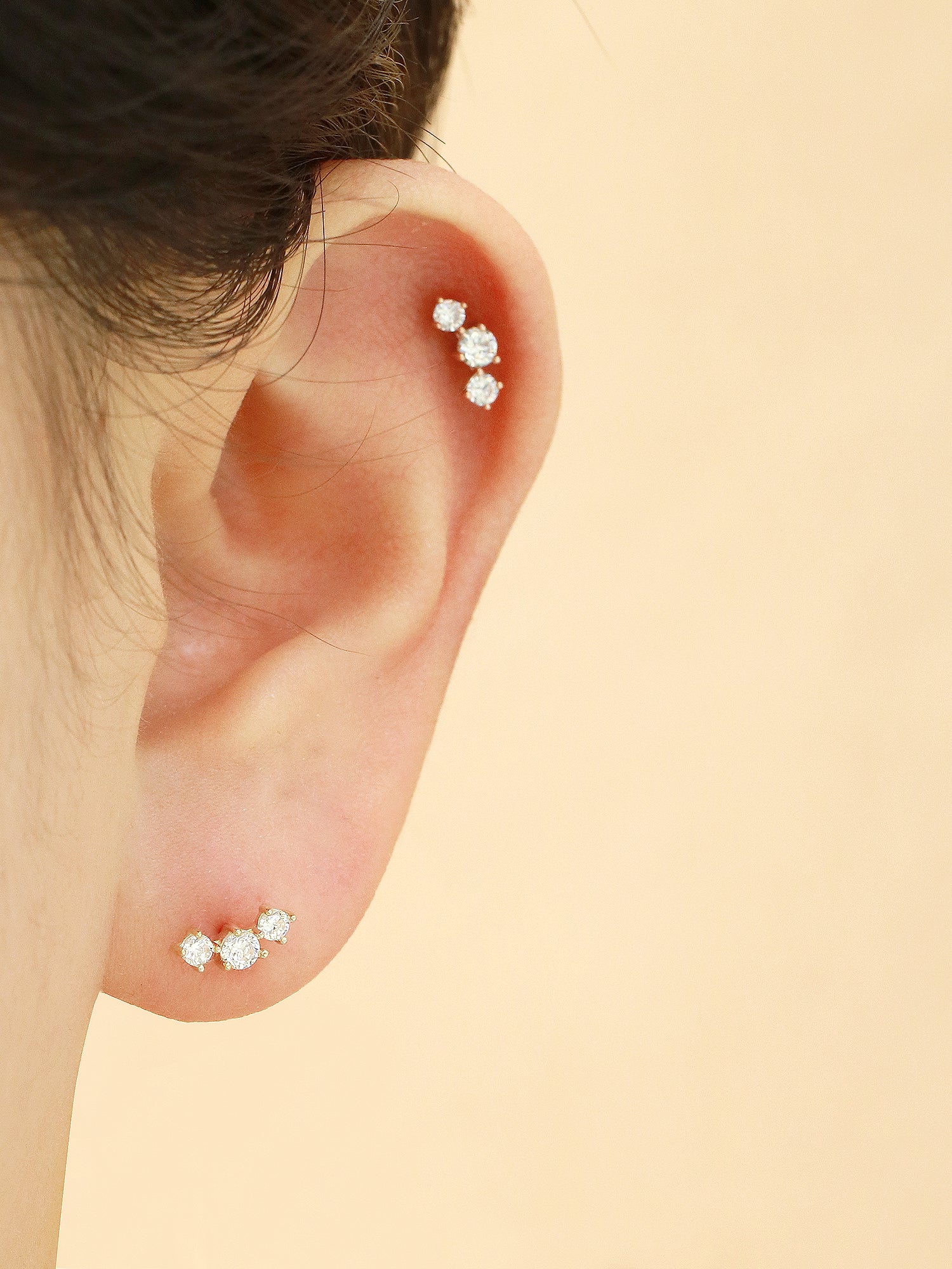 14K Gold Internally Threaded Triple Cubic Labret piercing 18G16G – MinimalBijoux