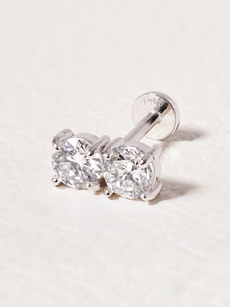 14K Solid Gold Lab Diamond Twin Stud Internally Threaded Labret Pierci ...