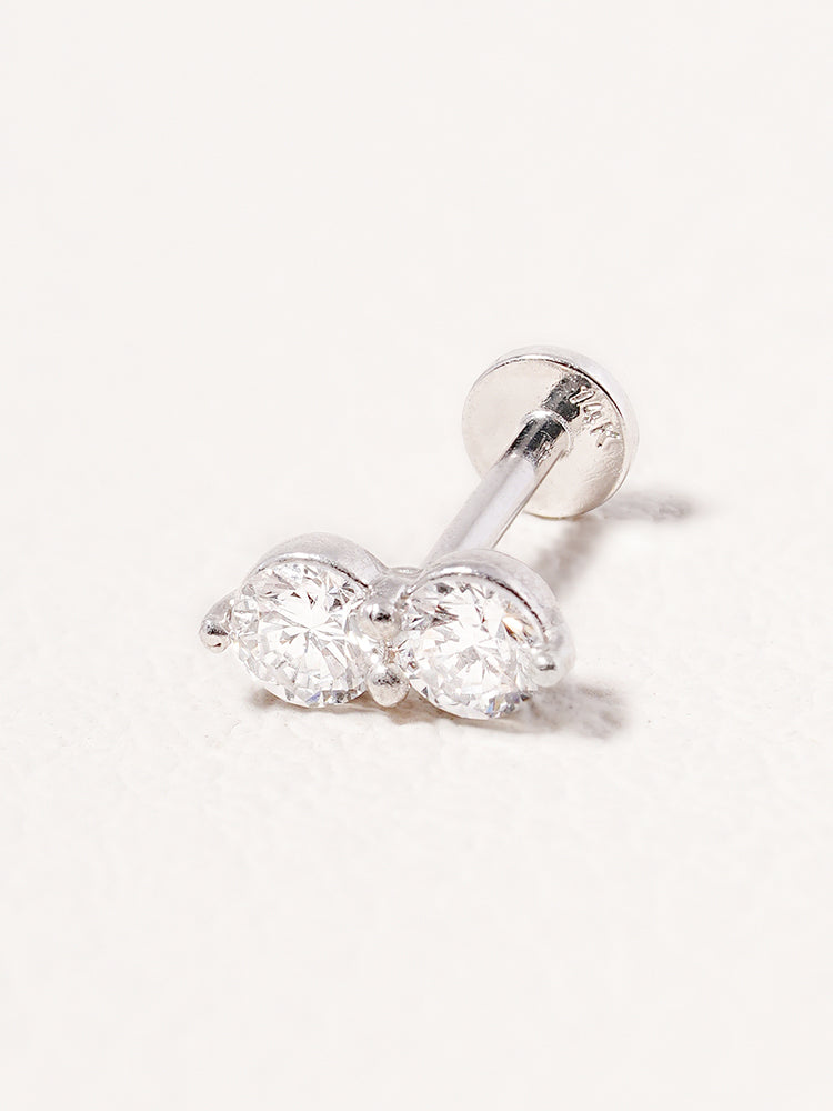 14K Solid Gold Lab Diamond Two Stone Two Way Internally Threaded Labre ...