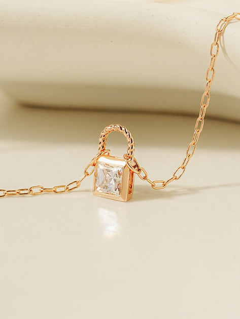 14K 18K Gold Crystal Lock Necklace – MinimalBijoux