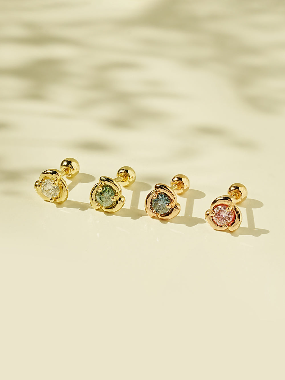 14K Solid Gold Moissanite Dia Rose Cartilage Earring 20G18G16G ...