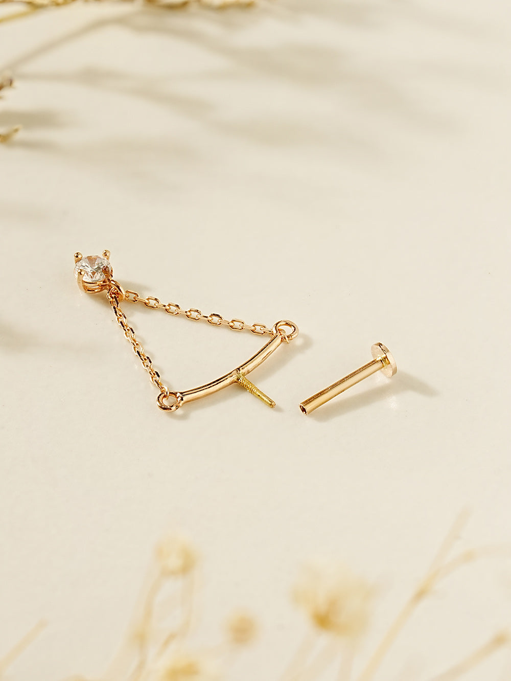 14K Gold Internally Threaded Moissanite Dia Hidden Helix Drop Cubic La ...