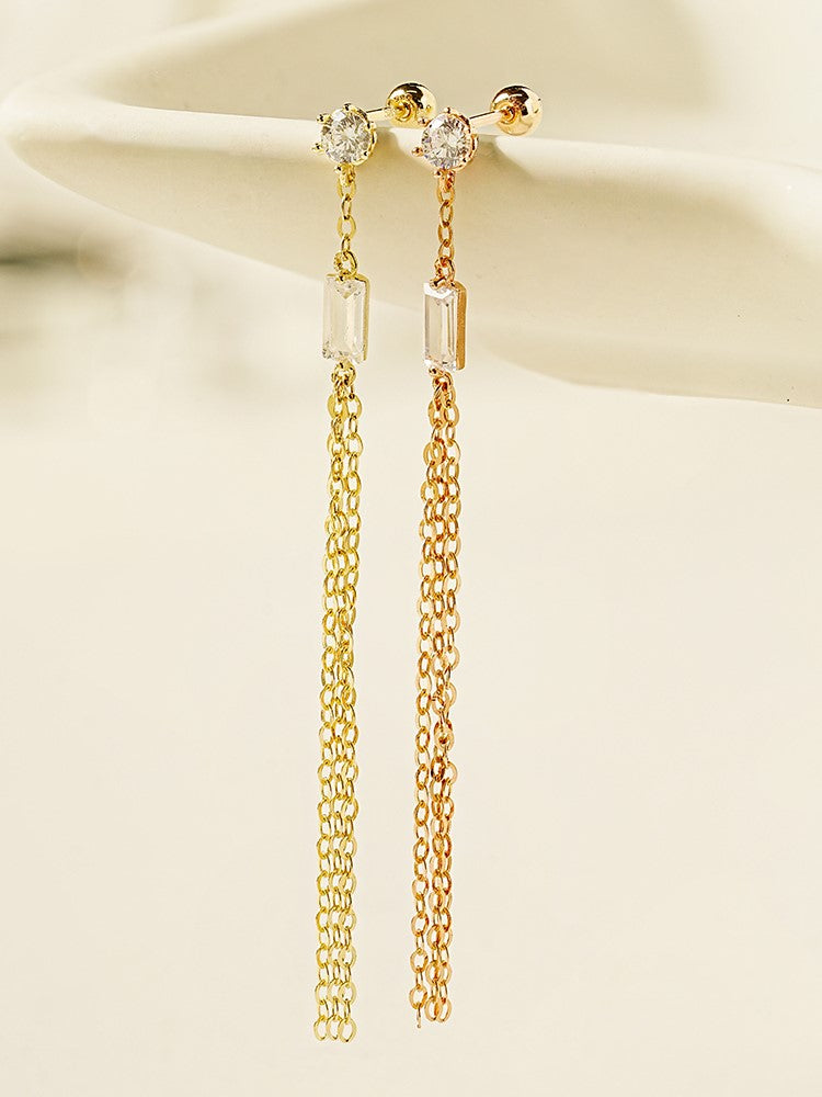 14K Gold Square Cubic Long Drop Chain Cartilage Earring 20G – MinimalBijoux