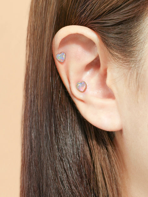 14K Gold Jelly Opal Internally Threaded Labret Piercing 18G16G ...