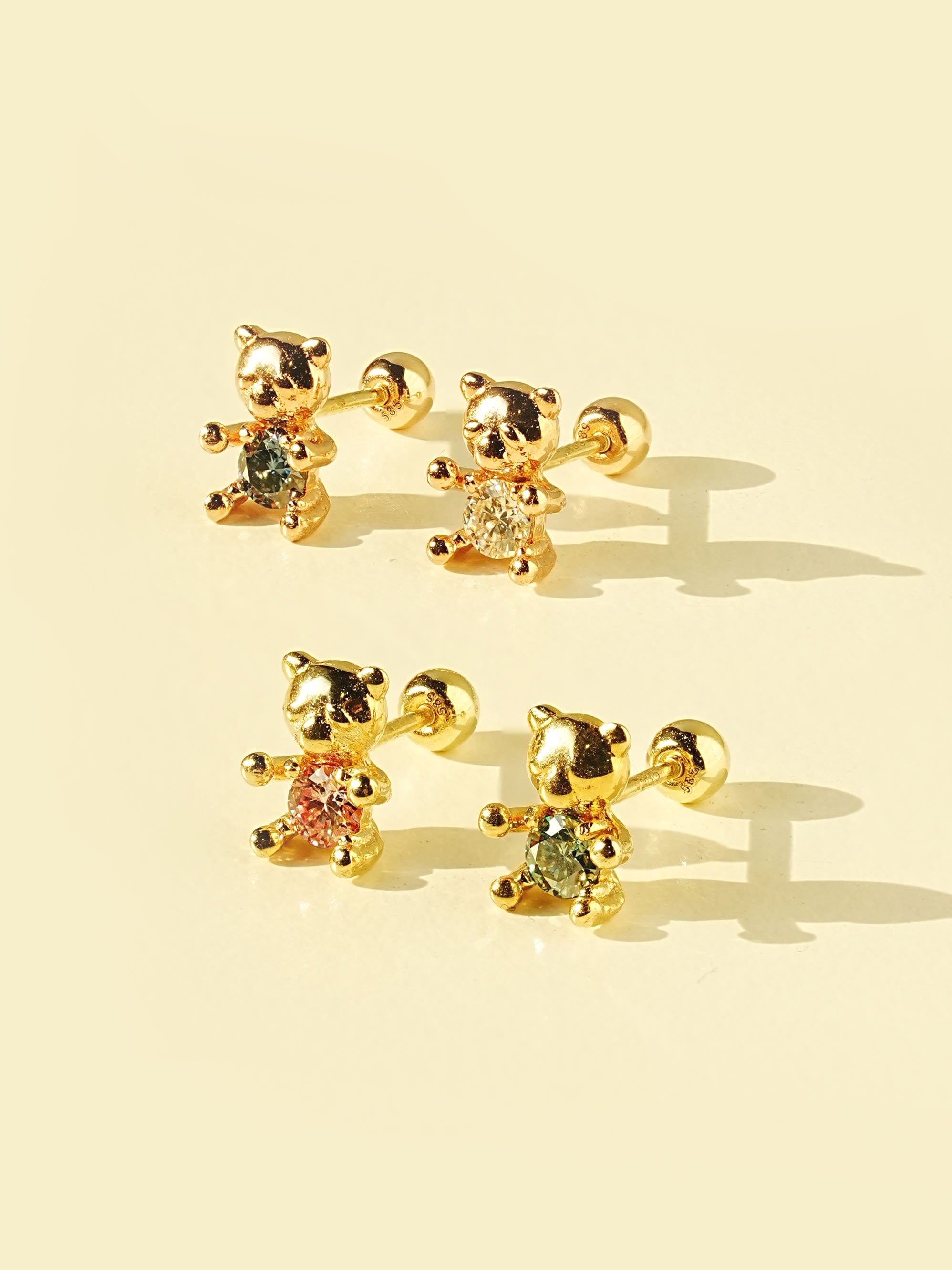 14K Gold Moissanite Dia Cute Bear Cartilage Earring 20G18G16G ...