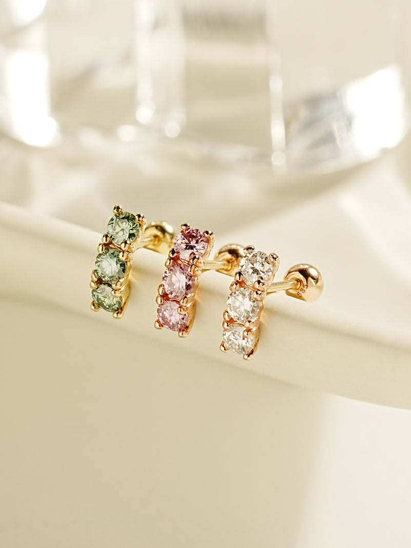 14K Gold Moissanite Dia Triple Color Curve Cartilage Earring 20G18G16G ...