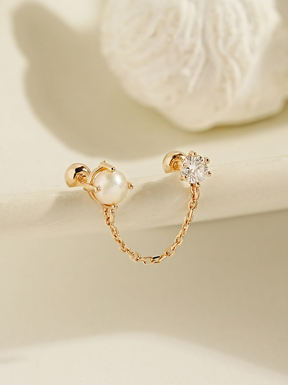 14K Gold Moissanite Dia Pearl Layered Cartilage Earring 20G18G16G ...