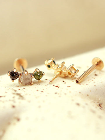 14K Gold Internal Rough Diamond Labret Piercing 18G16G – MinimalBijoux