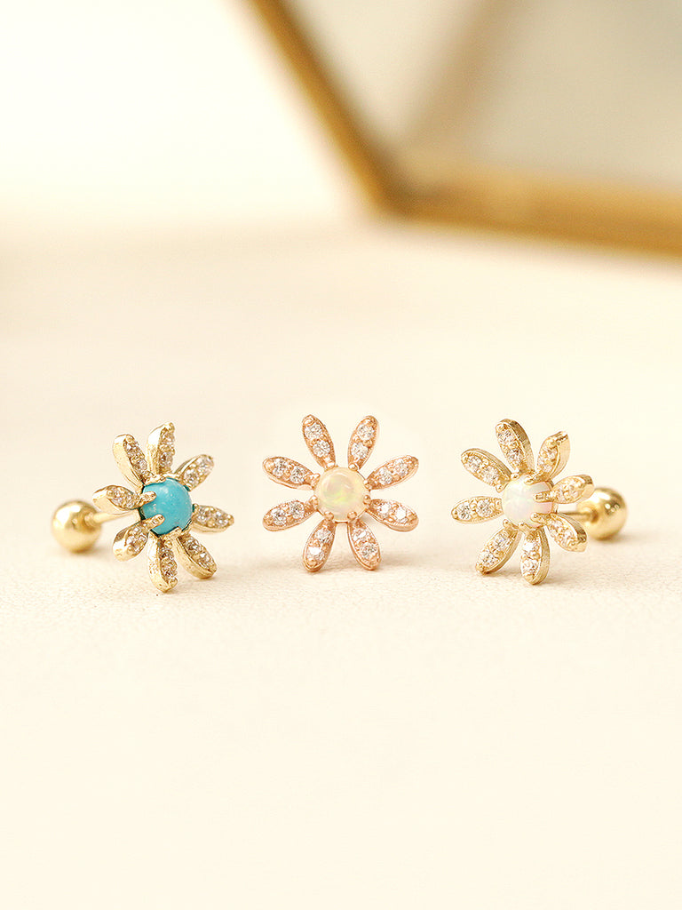 14K Gold Opal Turquoise Daisy Cartilage Earring 20G18G16G – MinimalBijoux