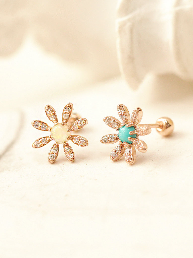 14K Gold Opal Turquoise Daisy Cartilage Earring 20G18G16G – MinimalBijoux