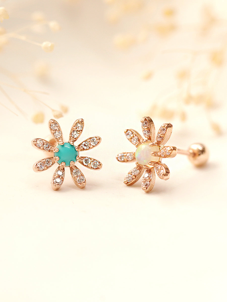 14K Gold Opal Turquoise Daisy Cartilage Earring 20G18G16G – MinimalBijoux