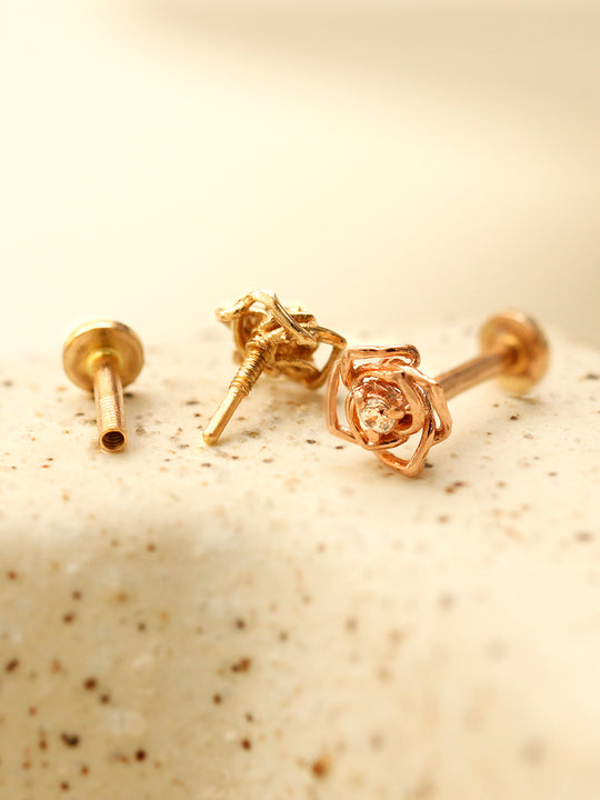 14K Gold Mini Cubic Rose Internally Threaded Labret Piercing 18G16G ...