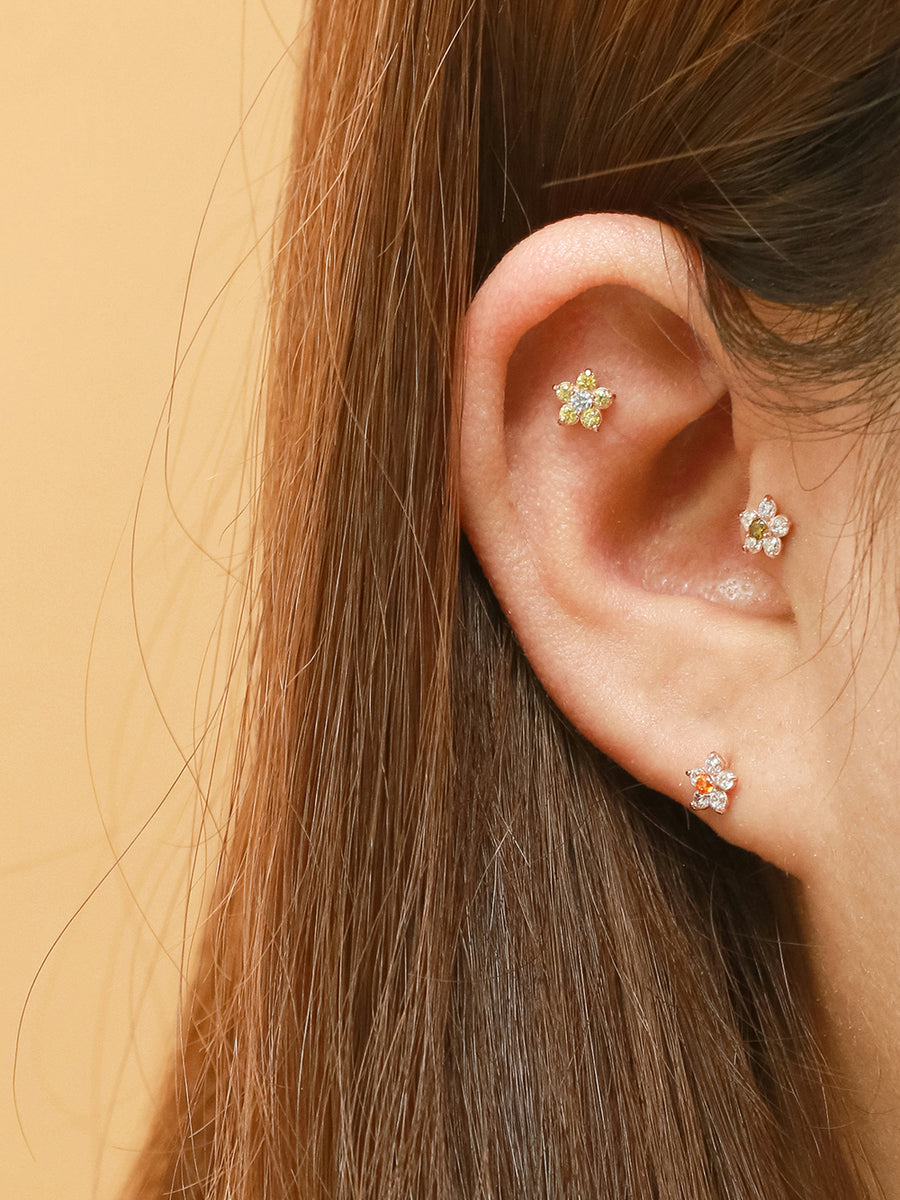 14K Gold 5 Petals Cubic Flower Cartilage Earring 20G18G16G – MinimalBijoux