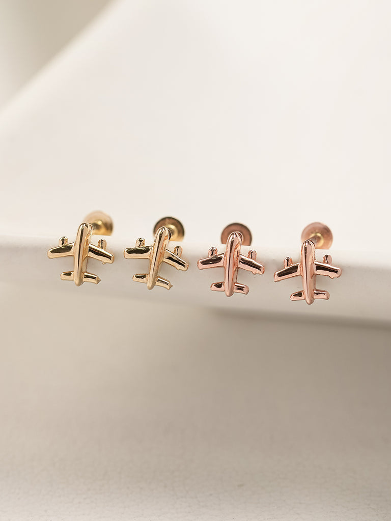 14K Gold Mini Airplane Internally Threaded Labret Piercing 18G16G ...