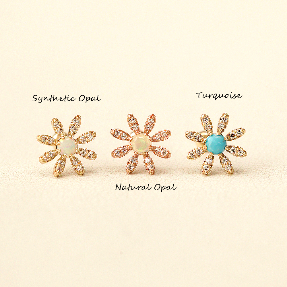 14K Gold Opal Turquoise Daisy Cartilage Earring 20G18G16G – MinimalBijoux